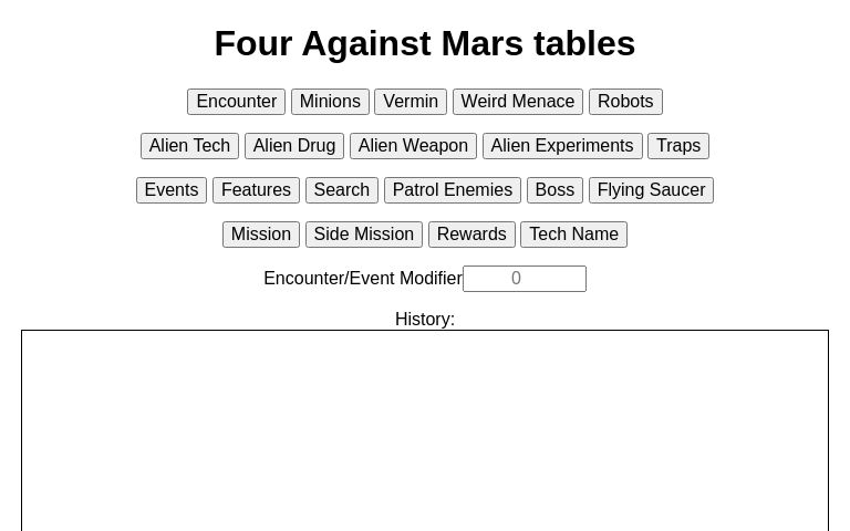 Four Against Mars tables ― Perchance Generator