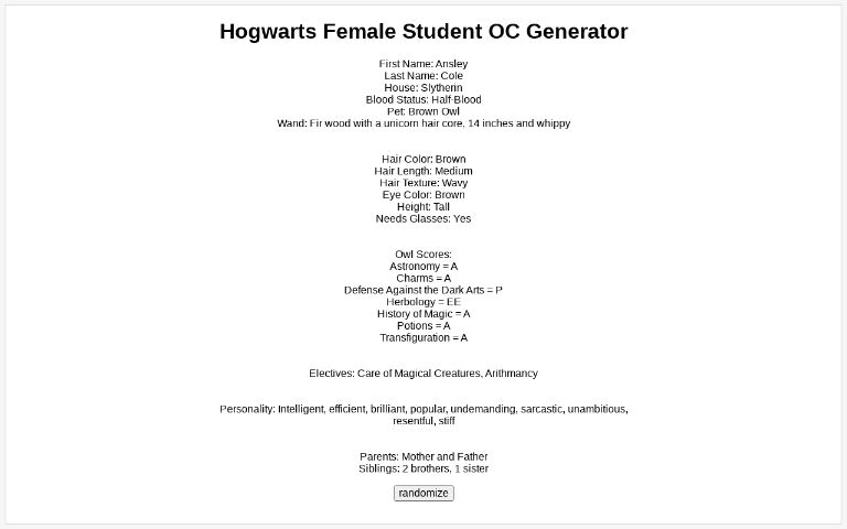 Hogwarts Female Student OC Generator