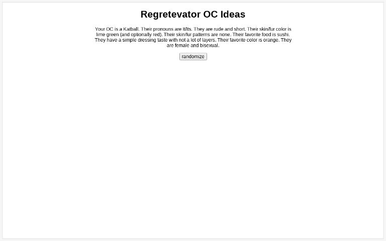 Regretevator OC Ideas ― Perchance Generator