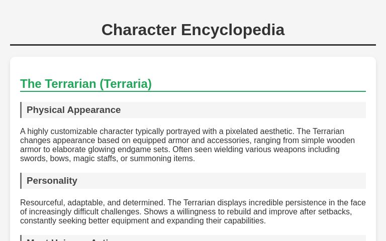 Character Encyclopedia ― Perchance Generator
