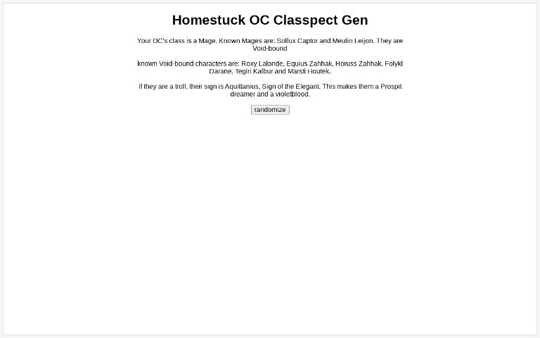 Homestuck OC Classpect Gen