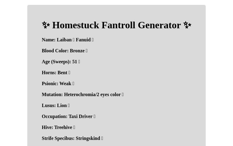 Homestuck Fantroll Generator