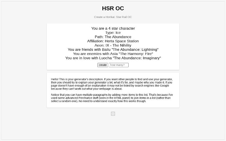 HSR OC ― Perchance Generator