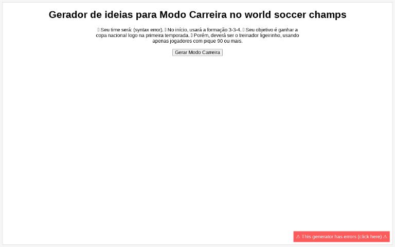 Gerador de ideias para Modo Carreira no world soccer champs ― Perchance ...