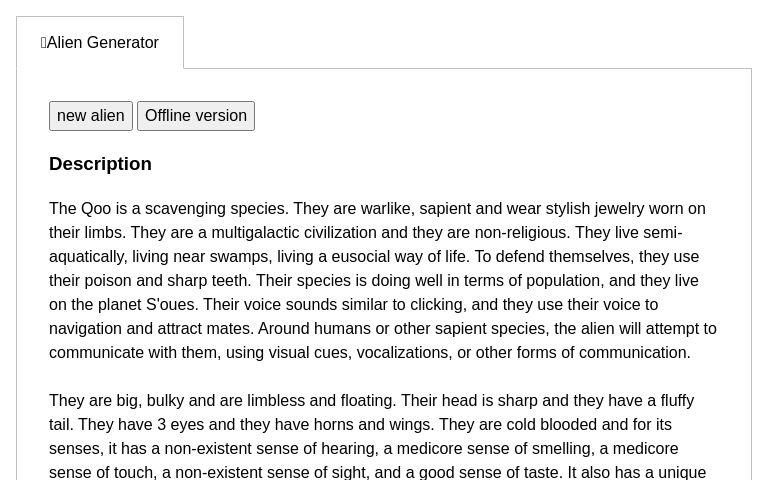 Alien Species Generator