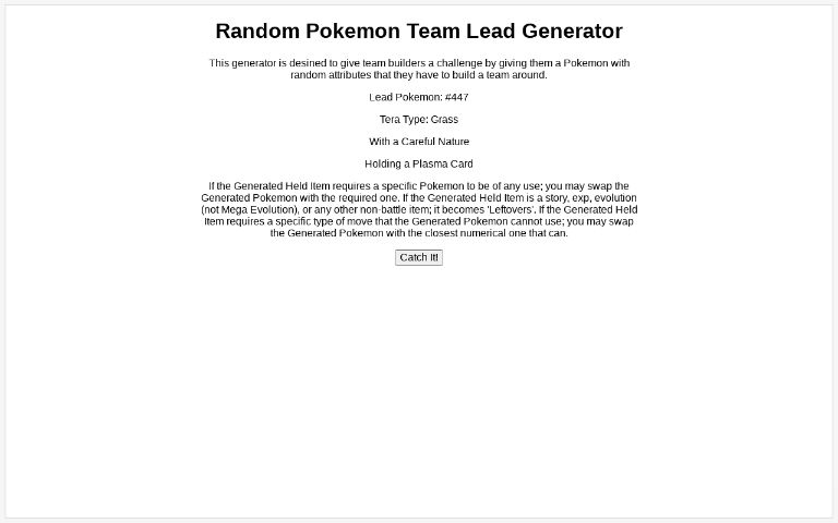 Random Pokemon Team Lead Generator