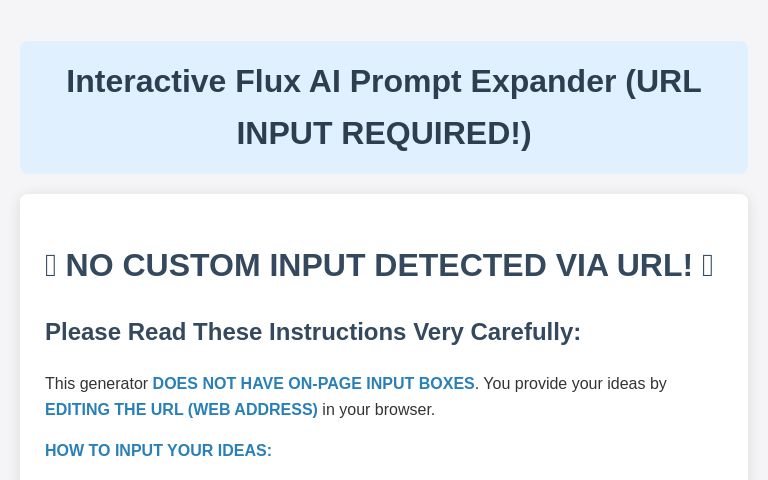 Interactive Flux AI Prompt Expander (URL INPUT REQUIRED!) ― Perchance Generator