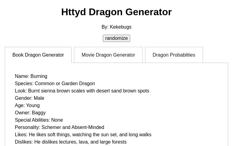 Httyd Dragon Generator