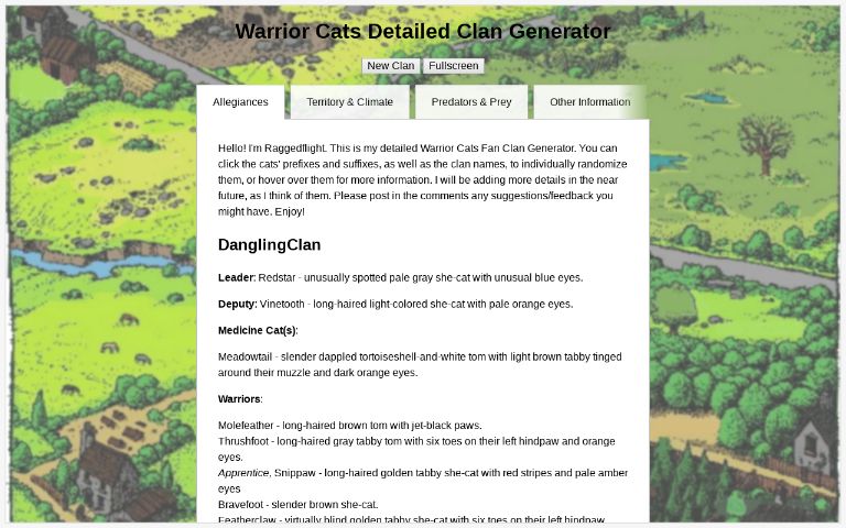 Warrior Cats Detailed Clan Generator
