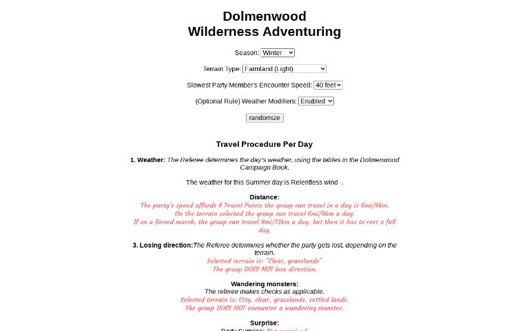Dolmenwood Wilderness Adventuring ― Perchance Generator