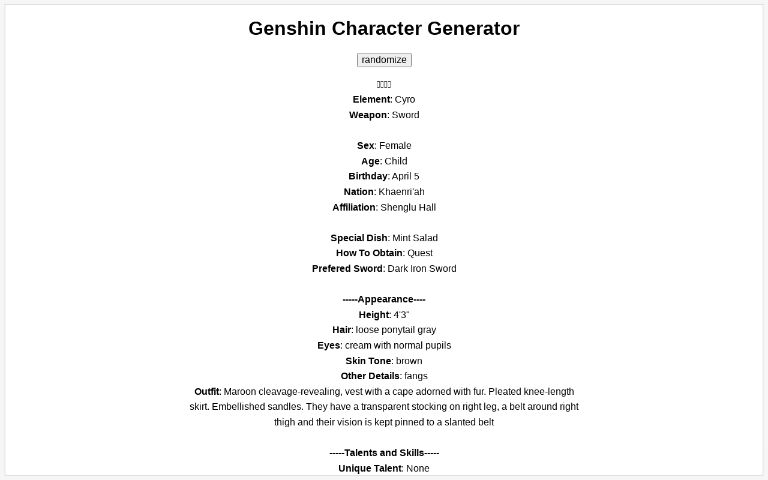Genshin Character Generator