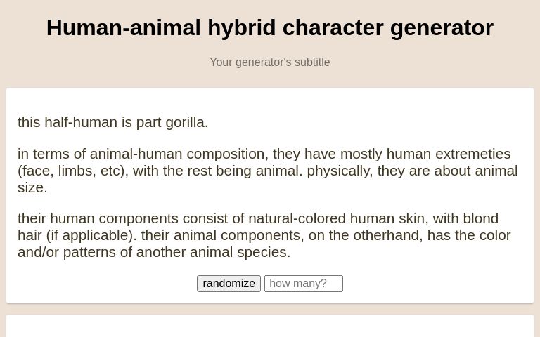 Human-animal hybrid character generator