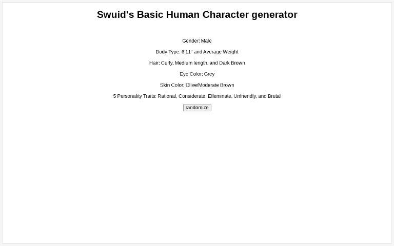 Swuid's Basic Human Character generator