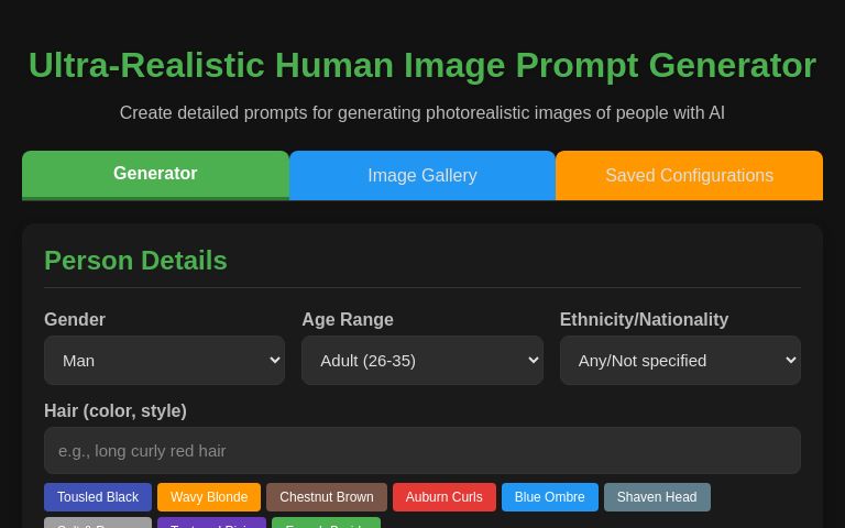 Ultra-Realistic Human Image Prompt Generator