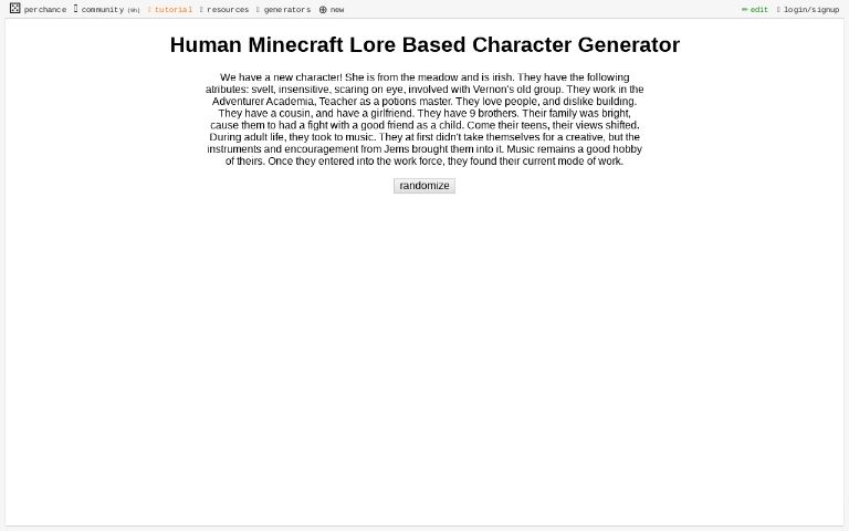 Human Minecraft Lore Based Character Generator