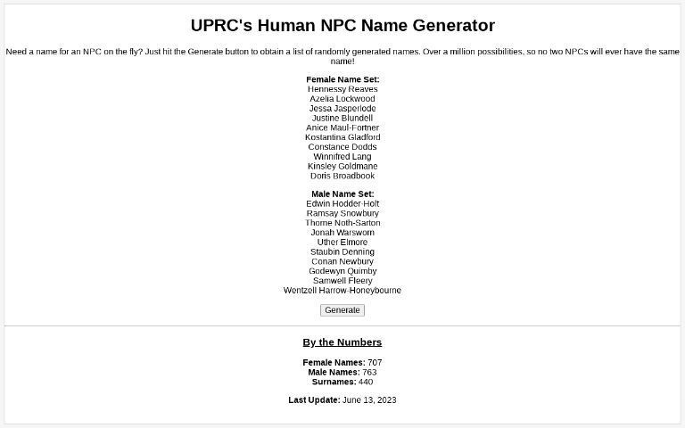 UPRC's Human NPC Name Generator