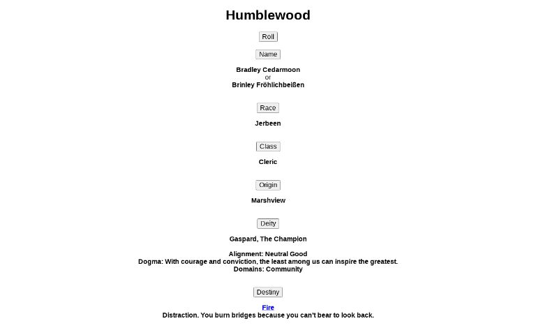 Humblewood ― Perchance Generator