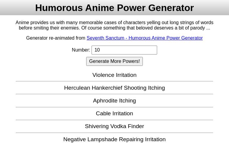 Humorous Anime Power Generator - Re-animated from Seventh Sanctum