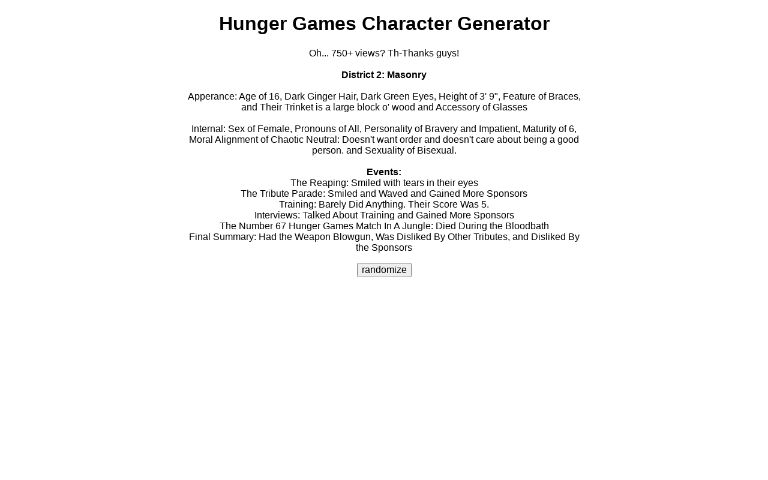 Hunger Games Character Generator