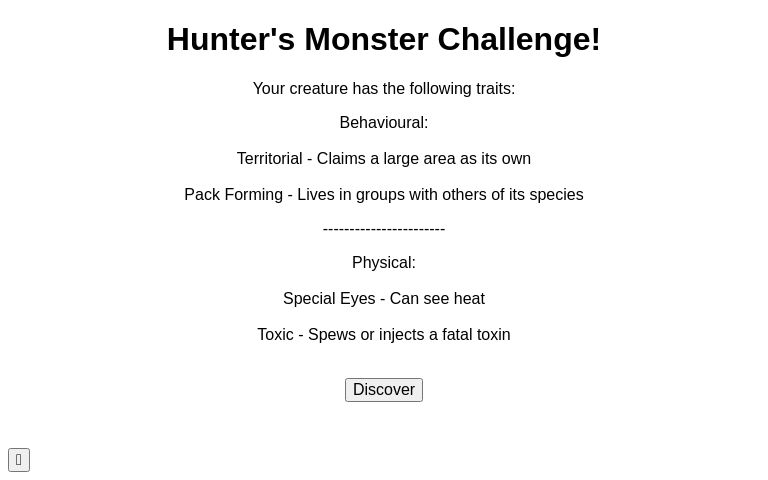 Hunter's Monster Challenge! ― Perchance Generator