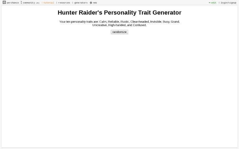 Hunter Raider's Personality Trait Generator