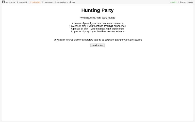 Hunting Party ― Perchance Generator