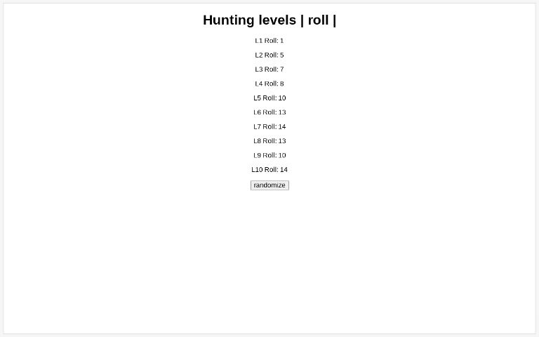 Hunting levels | roll | ― Perchance Generator