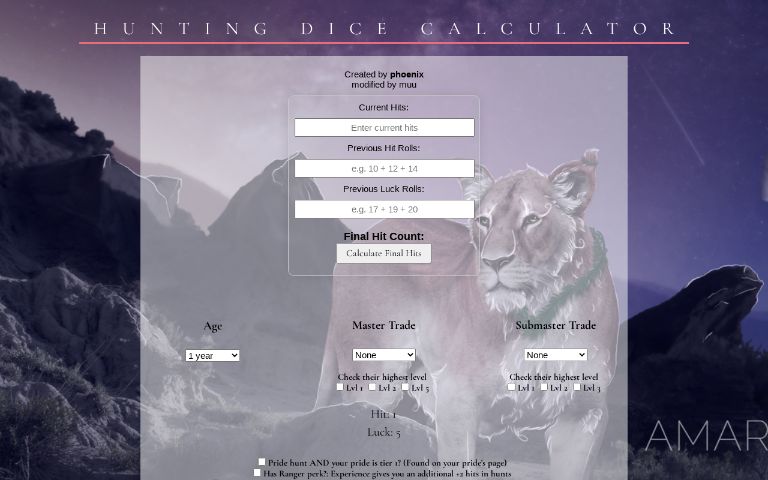Hunting Dice Calculator ― Perchance Generator