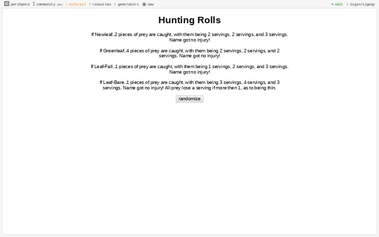 Hunting Rolls ― Perchance Generator
