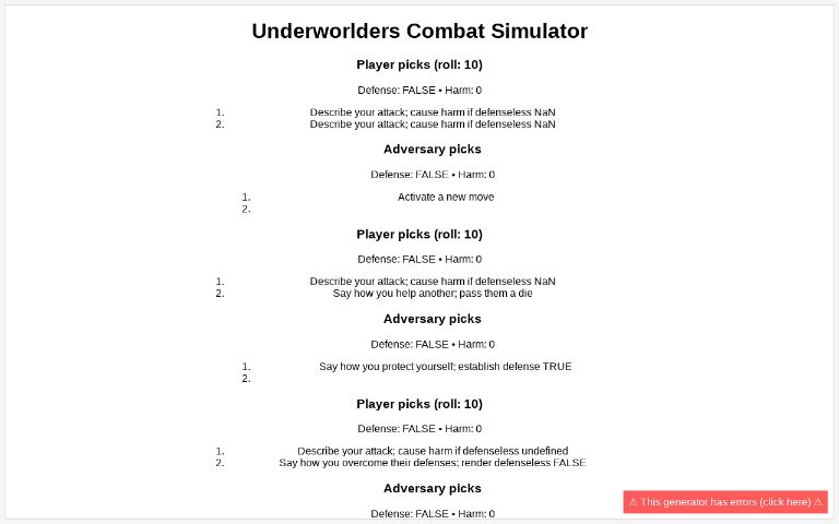 Underworlders Combat Simulator ― Perchance Generator
