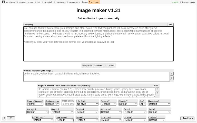 image maker v1.31 ― Perchance Generator