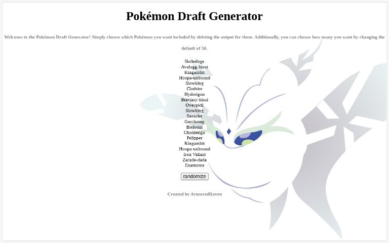 Pokémon Draft Generator