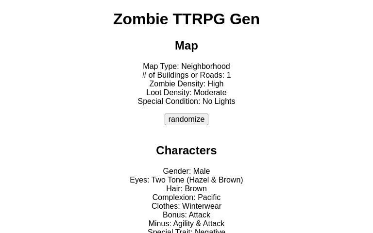 Zombie TTRPG Gen