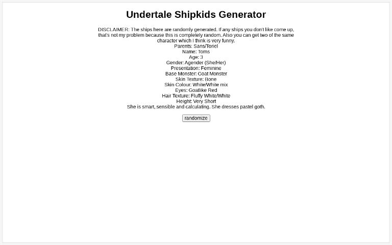Undertale Shipkids Generator