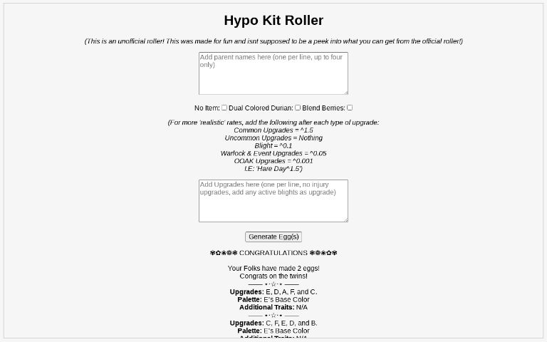Hypo Kit Roller ― Perchance Generator