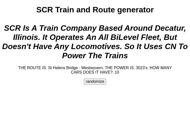SCR Train and Route generator SCR Is A Train Company Based Around ...