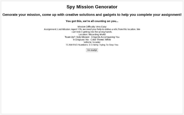 Spy Mission Genorator ― Perchance Generator