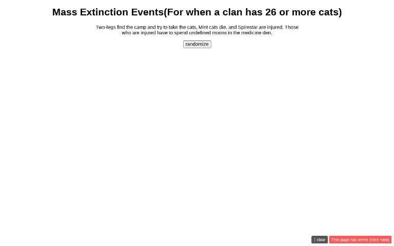 Mass Extinction Events(For when a clan has 26 or more cats) ― Perchance Generator