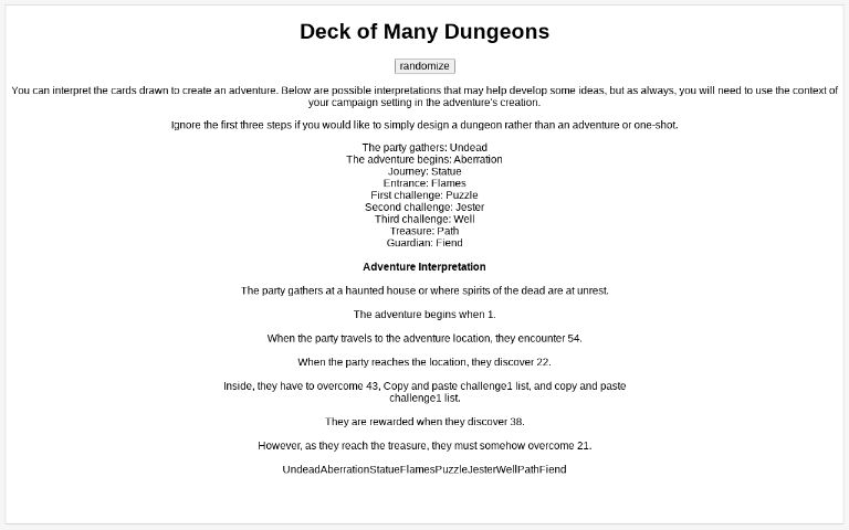 Deck of Many Dungeons ― Perchance Generator