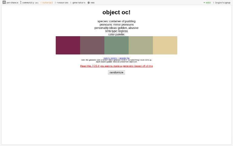 object oc! ― Perchance Generator