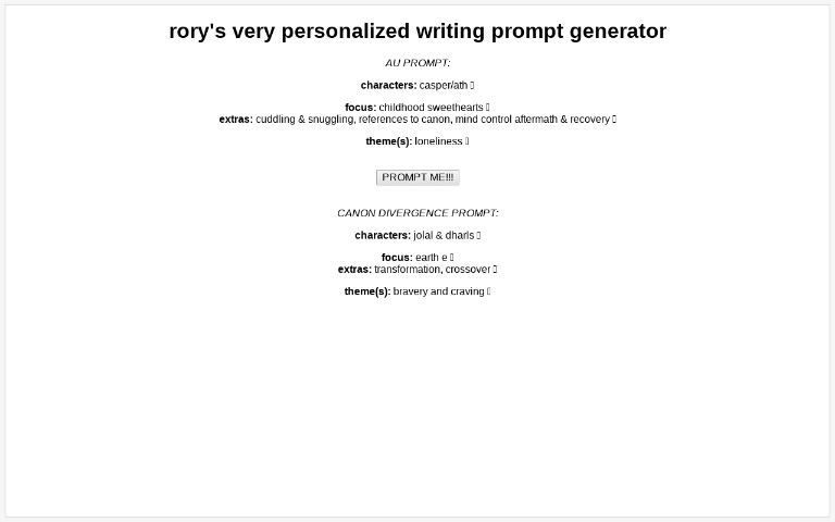rory's very personalized writing prompt generator