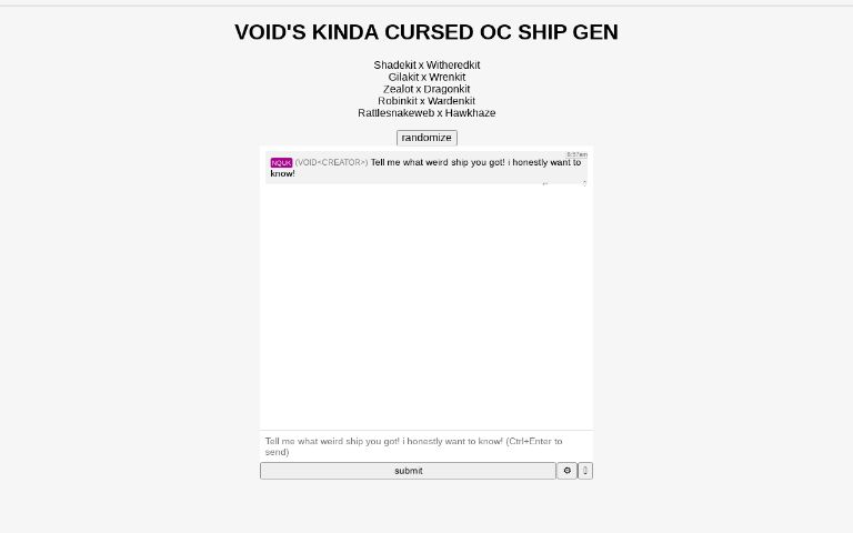 VOID'S KINDA CURSED OC SHIP GEN ― Perchance Generator
