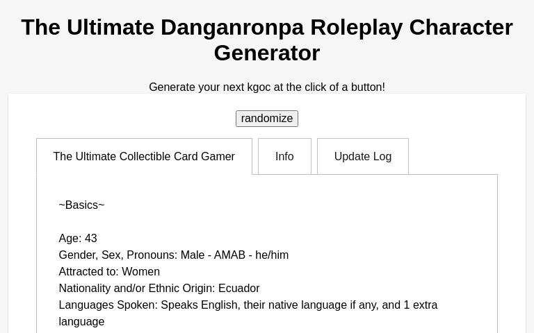 The Ultimate Danganronpa Roleplay Character Generator
