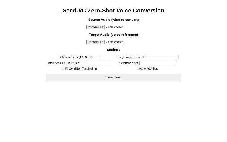Seed-VC Zero-Shot Voice Conversion ― Perchance Generator