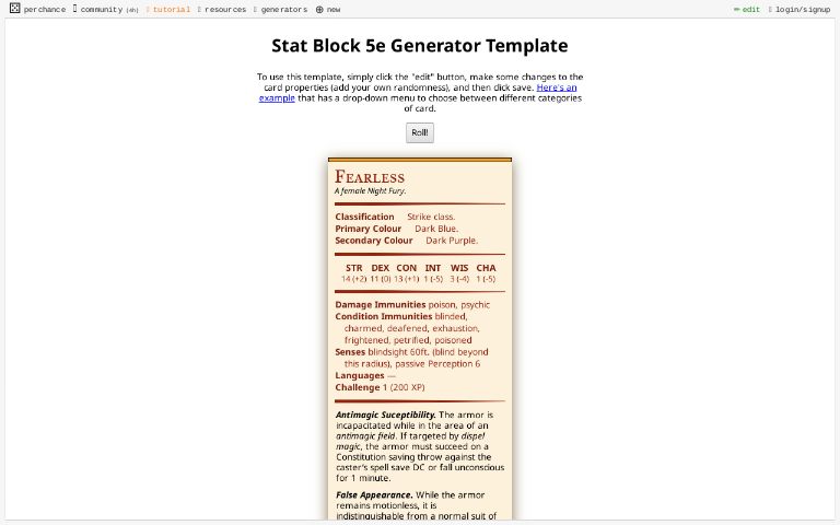 Stat Block 5e Generator Template
