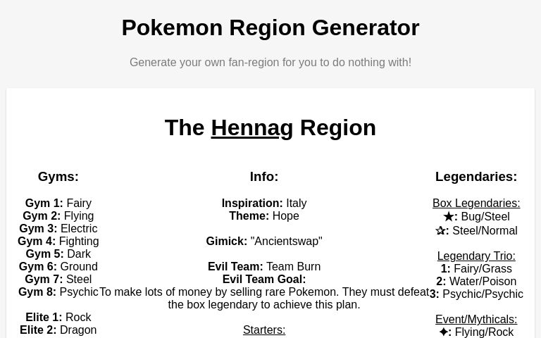 Pokemon Region Generator