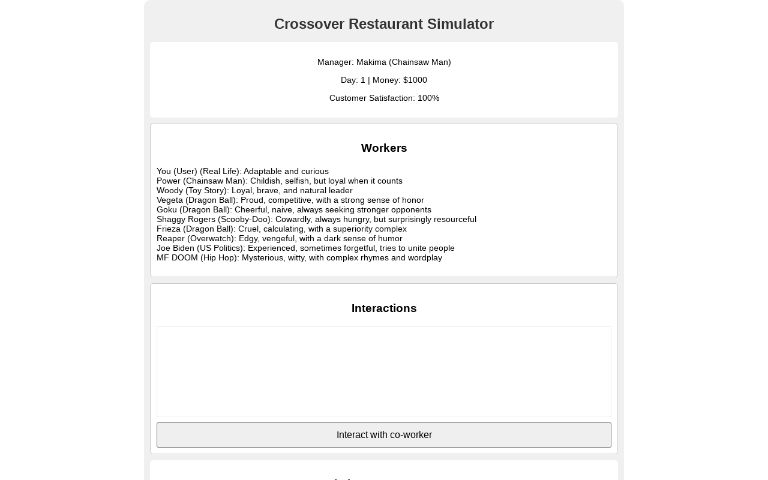 Crossover Restaurant Simulator ― Perchance Generator