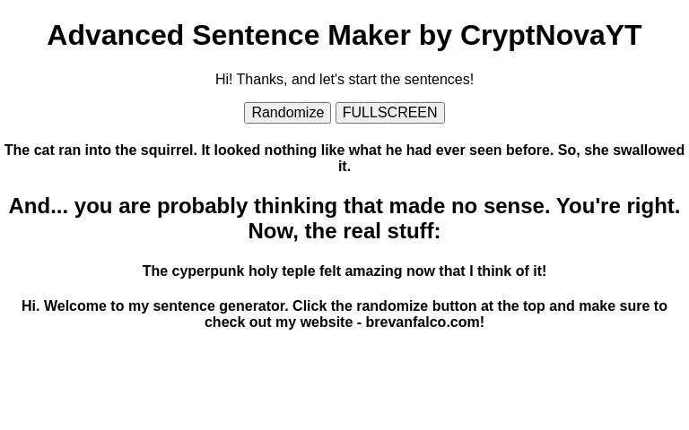Advanced Sentence Maker by CryptNovaYT ― Perchance Generator