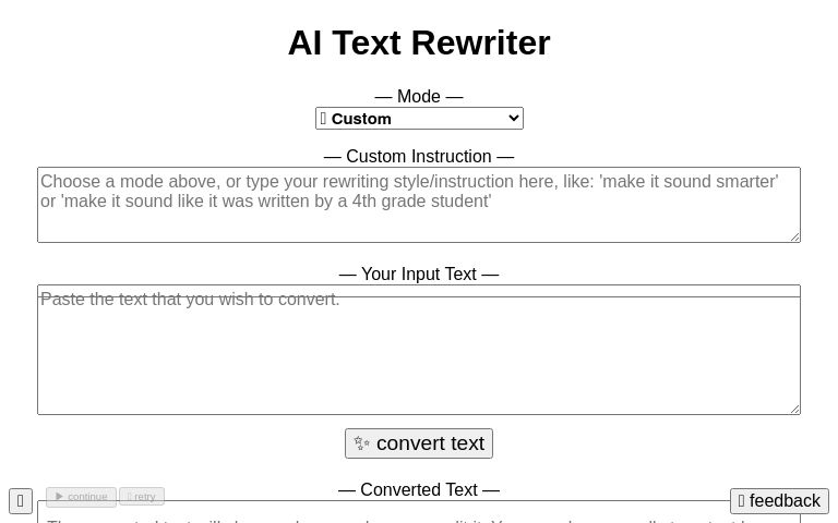 AI Text Converter/Rewriter (free, no sign-up, unlimited) ― Perchance ...