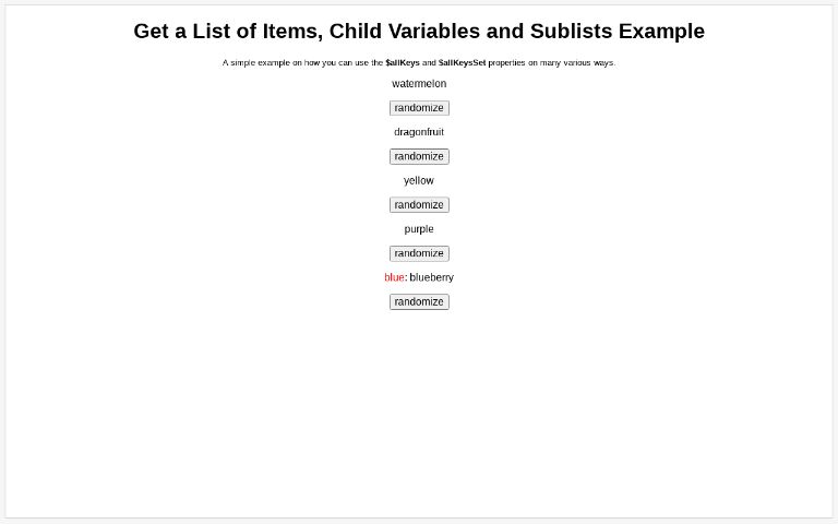 Get a List of Items, Child Variables and Sublists Example ― Perchance Generator